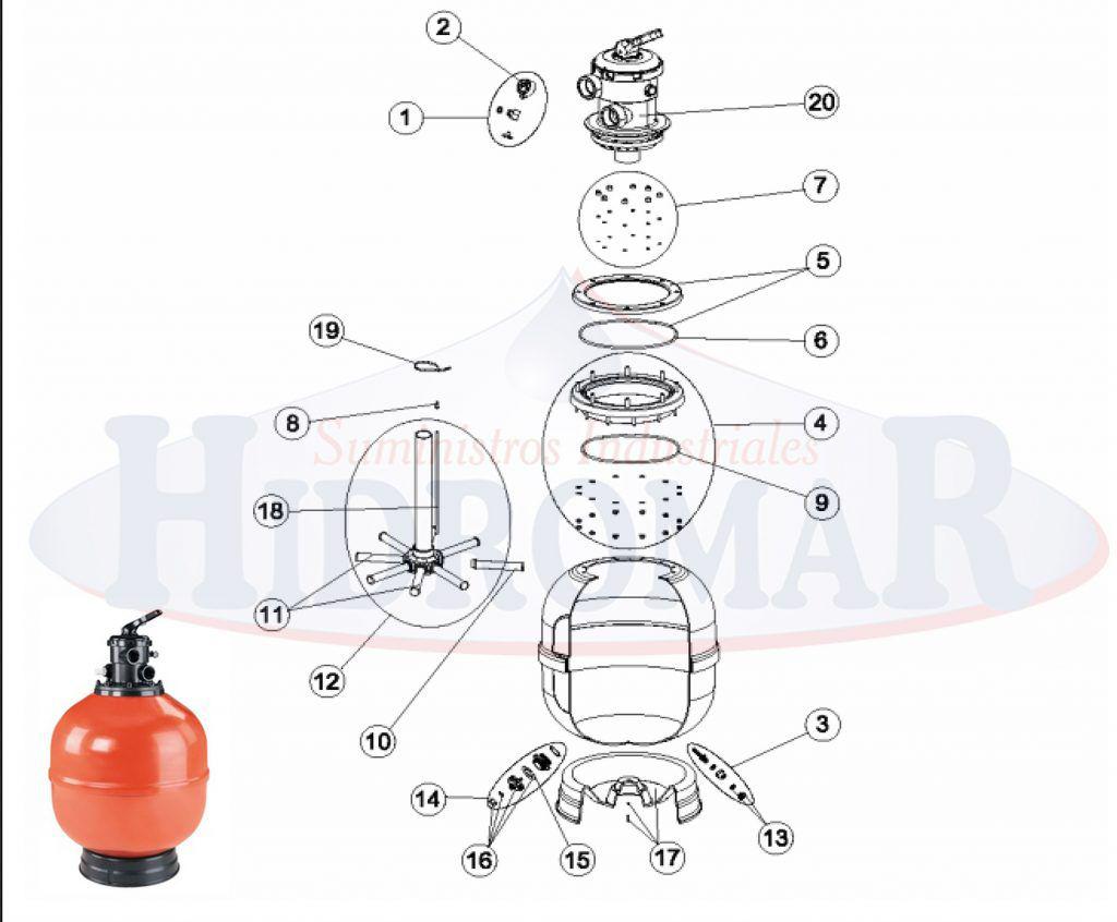 Exploded view Astral Vesuvius Filter - Hidromar