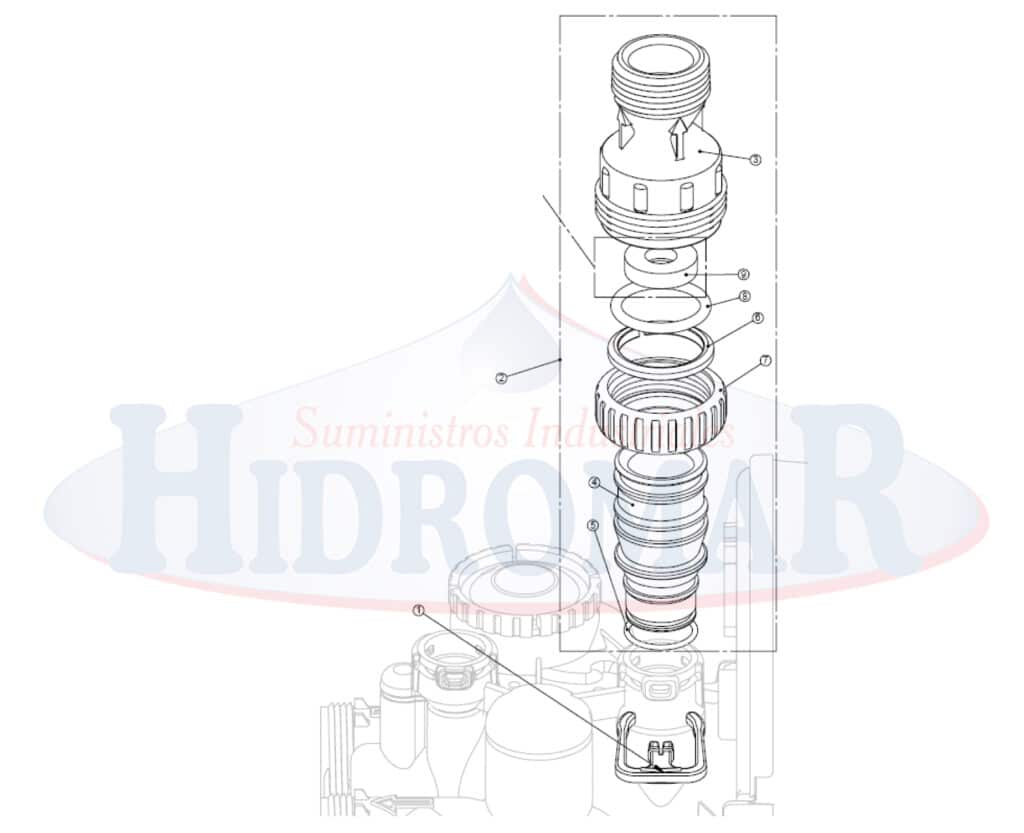 Exploded view Drain Valve 1" Clack Ws1Ci Df Y Uf - Hidromar