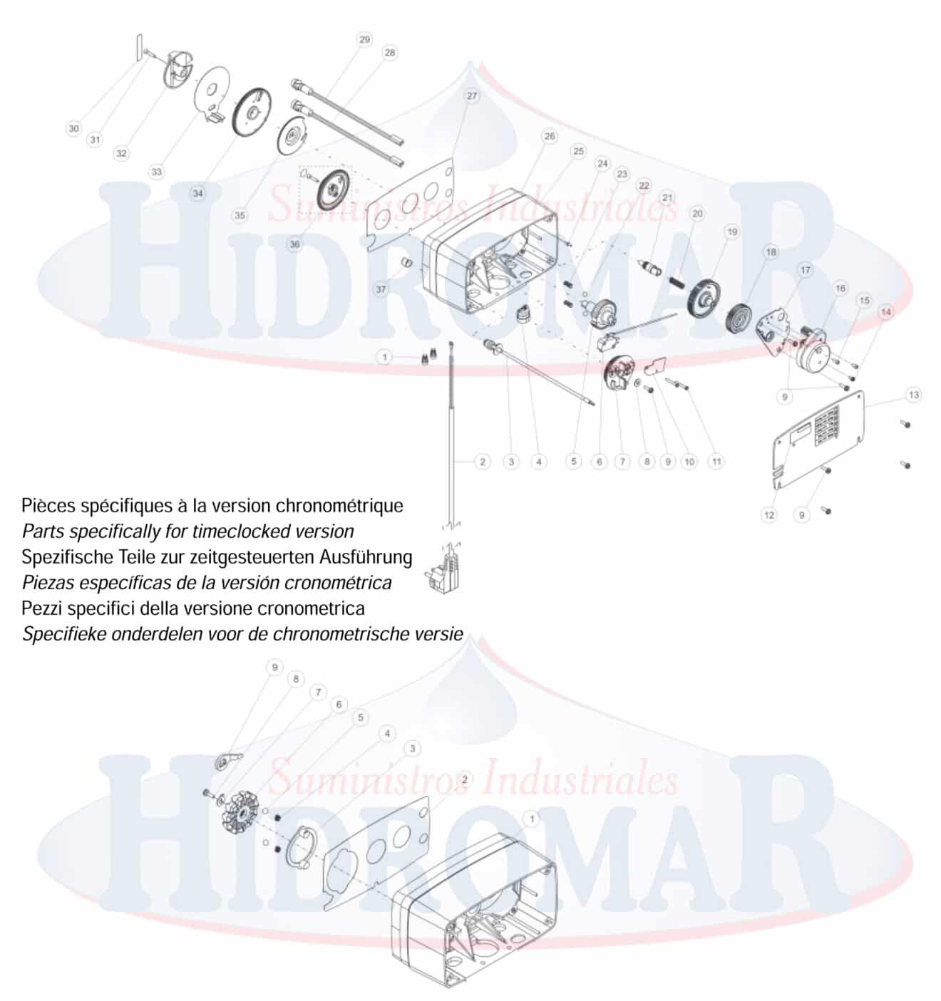 Exploded view Fleck 4600 / 5600 valve - Hidromar